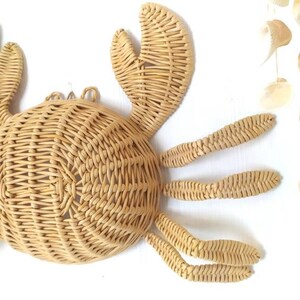 Set of 3 Wicker Turtle Crab Seahorse Hanging Decors, Wicker Nautical ...