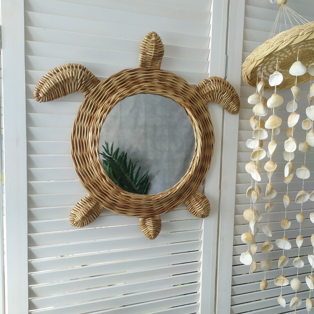 Wicker Turtle Mirror, Nautical Beach House Wall Decor - Etsy