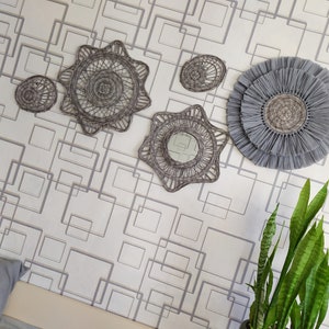 Melange Gray Wicker Plate Wall Decor With Raffia, Round Wicker Plate ...
