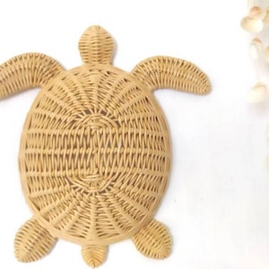 Set of 3 Wicker Turtle Crab Seahorse Hanging Decors, Wicker Nautical ...