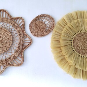 Set 5 wall decor Round wicker plate Boho style Wooden round | Etsy