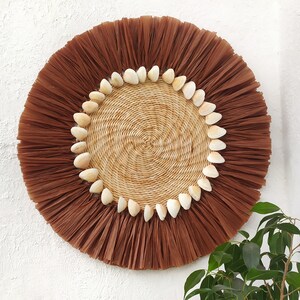 Natural Shell Wicker Plate, Raffia Wall Decor, Boho Round Wicker Plate ...