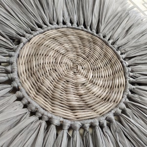 Melange Gray Wicker Plate Wall Decor With Raffia, Round Wicker Plate ...