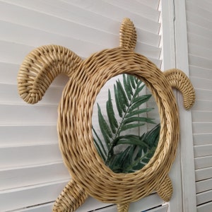 Mirror Turtle Wicker Hanging Decor, Wicker Nautical Wall Decor, Beach ...
