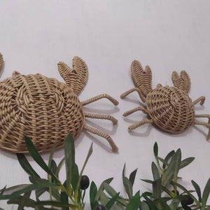 Set of 3 Wicker Crab, Wicker Crab Hanging Decors, Wicker Nautical ...