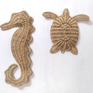 Wicker Seahorse Hanging Decors, Set of 3 Wicker Turtle Crab Seahorse ...