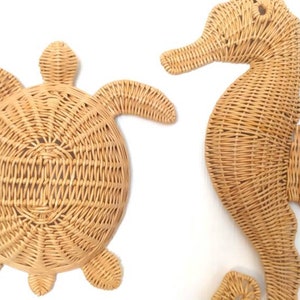 Turtle Wicker Hanging Decor, Wicker Nautical Wall Decor, Beach House ...
