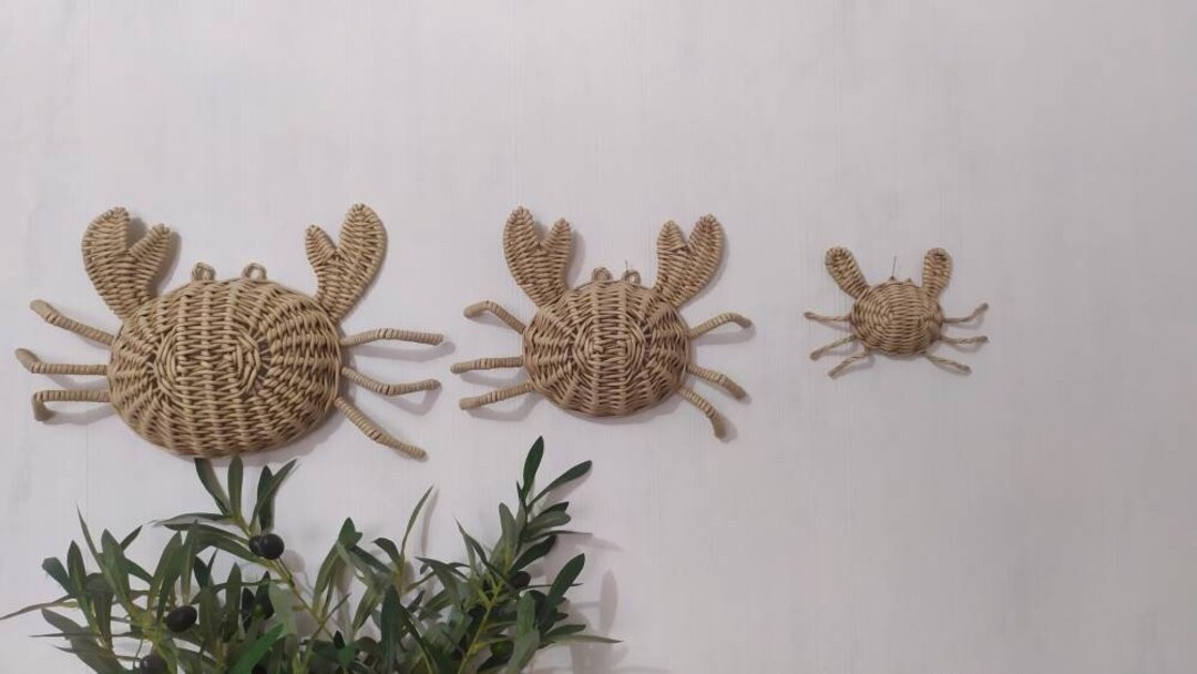 Set of 3 Wicker Crab, Wicker Crab Hanging Decors, Wicker Nautical ...