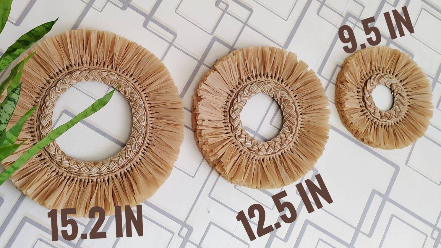 Set of 3 hanging raffia melange round wicker boho plateWall | Etsy