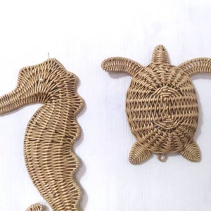Wicker Seahorse Hanging Decors, Set of 3 Wicker Turtle Crab Seahorse ...