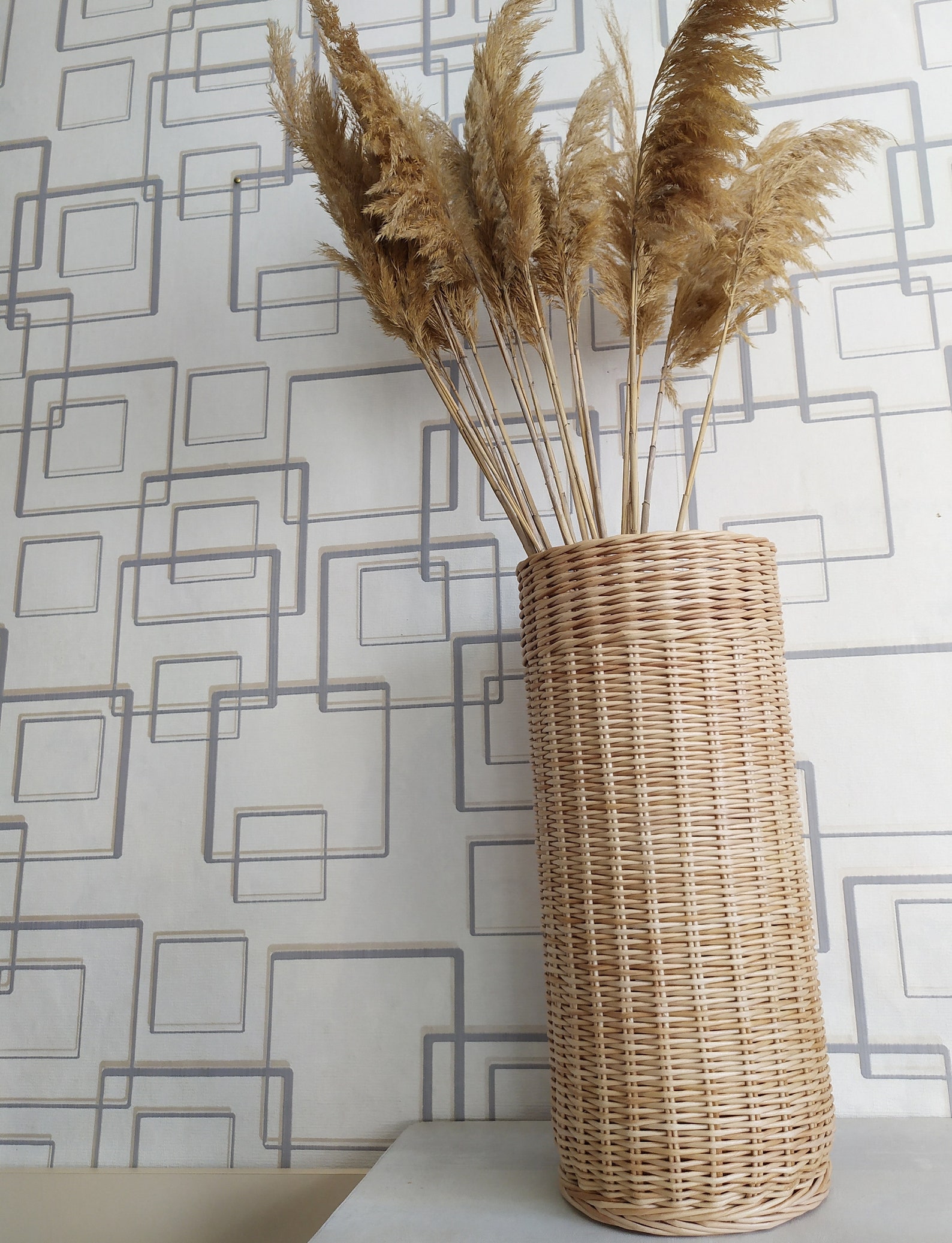 Boho Style Wicker Floor Vase Anniversary Gift Home Decor | Etsy