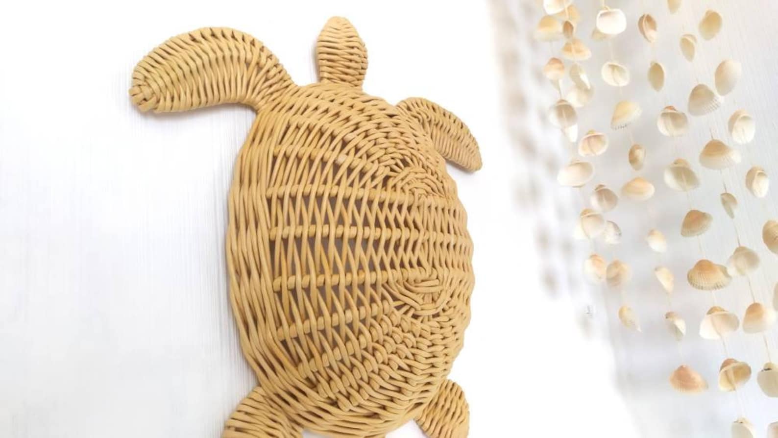 Set of 3 Wicker Turtle Crab Seahorse Hanging Decors, Wicker Nautical ...