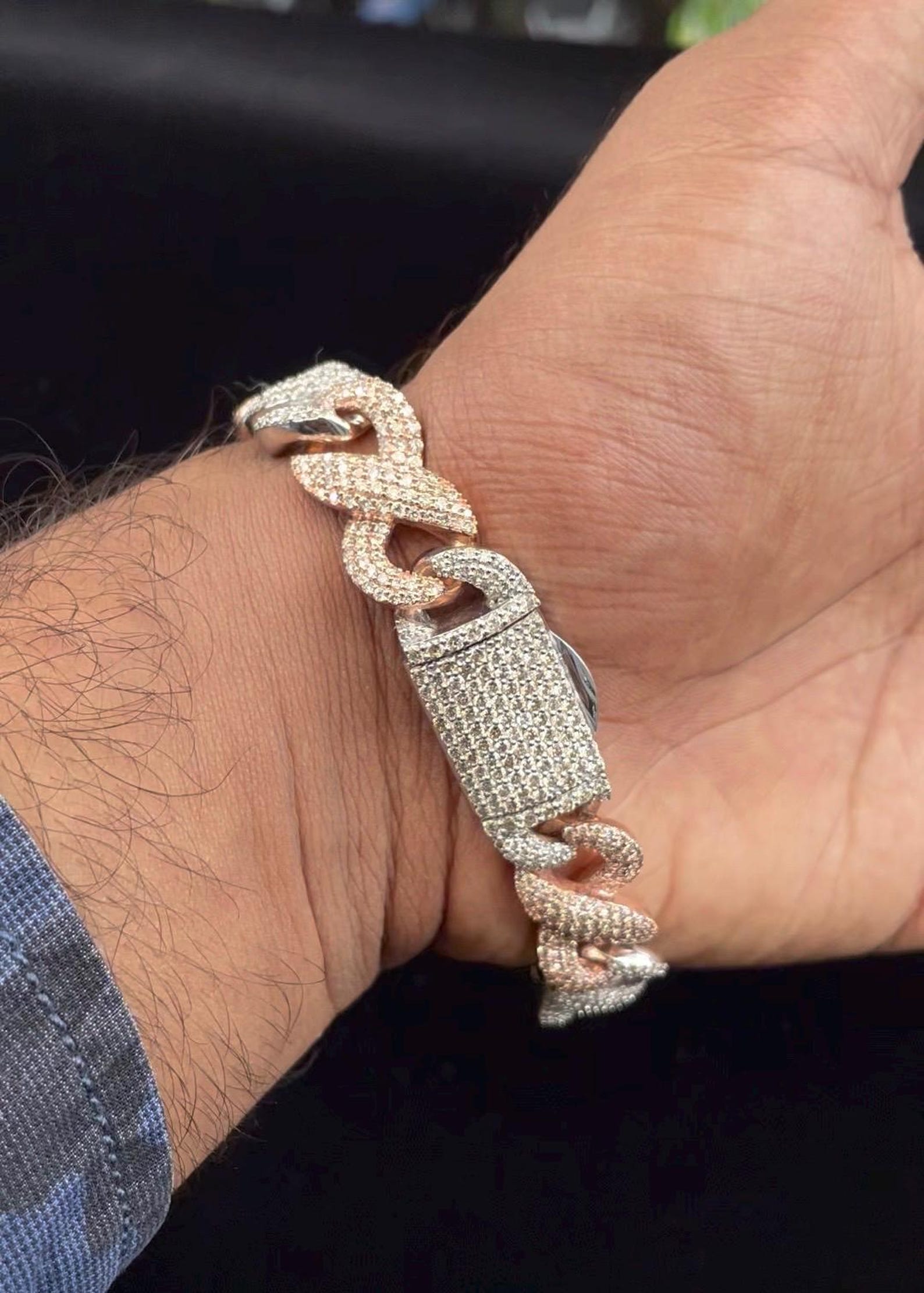 Iced Out Two Tone Infinity Link Bracelet for Men | Rose Gold & Silver ...