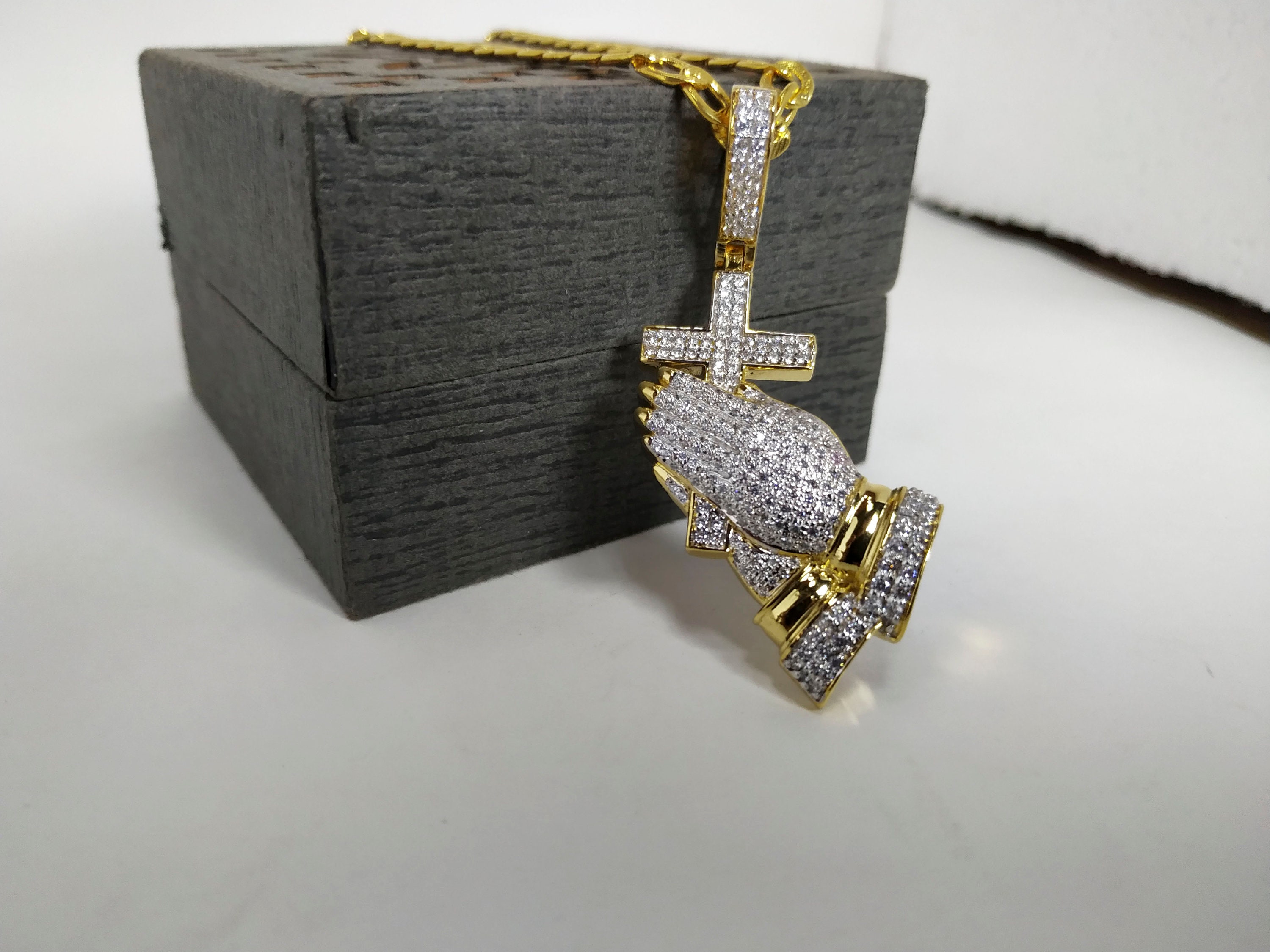 Iced Out Cross Necklace 18kt Gold Finish in Sterling Silver - Etsy
