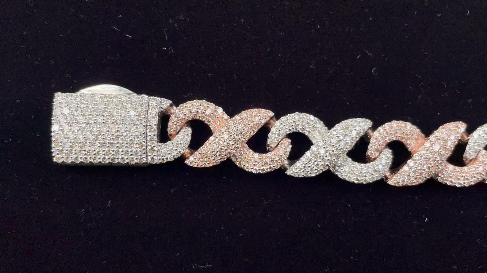 Iced Out Two Tone Infinity Link Bracelet for Men | Rose Gold & Silver ...