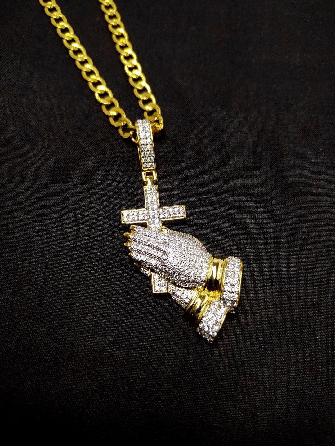 Iced Out Cross Necklace 18kt Gold Finish in Sterling Silver - Etsy