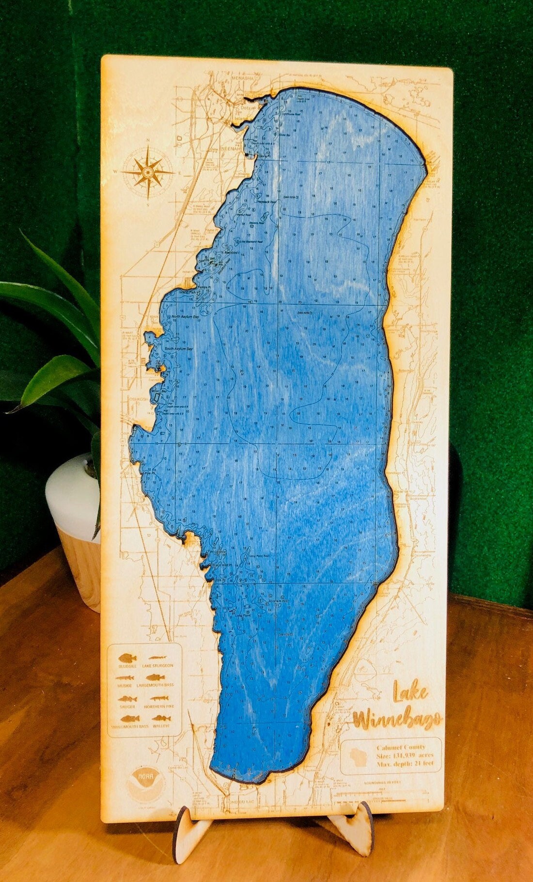 Wall Hangings Custom Lake Maps Wooden Lake Maps with Frame Wisconsin ...