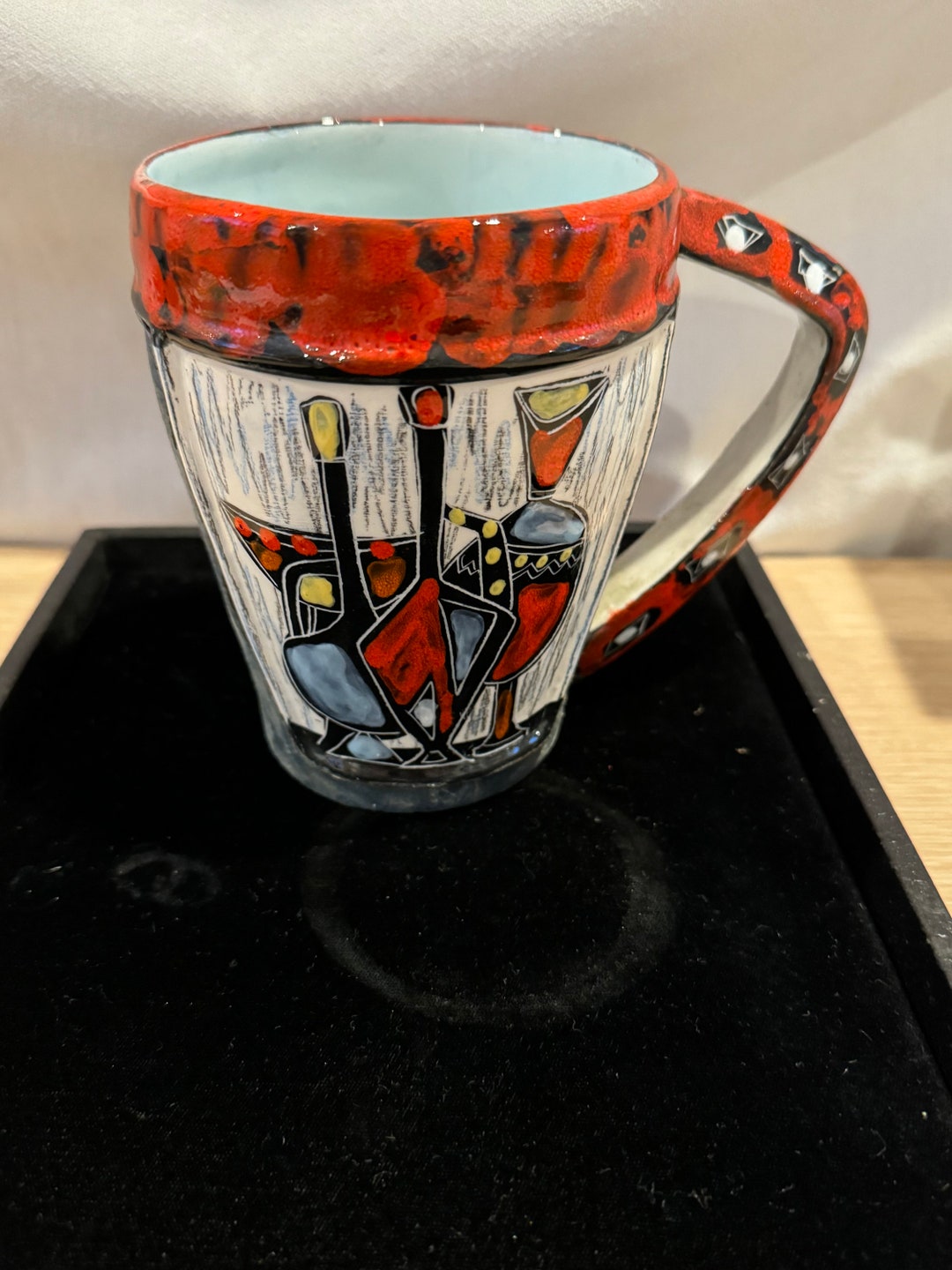 Vintage MCM Italian Blue Leather Wrapped Ceramic Mug With Handpainted ...