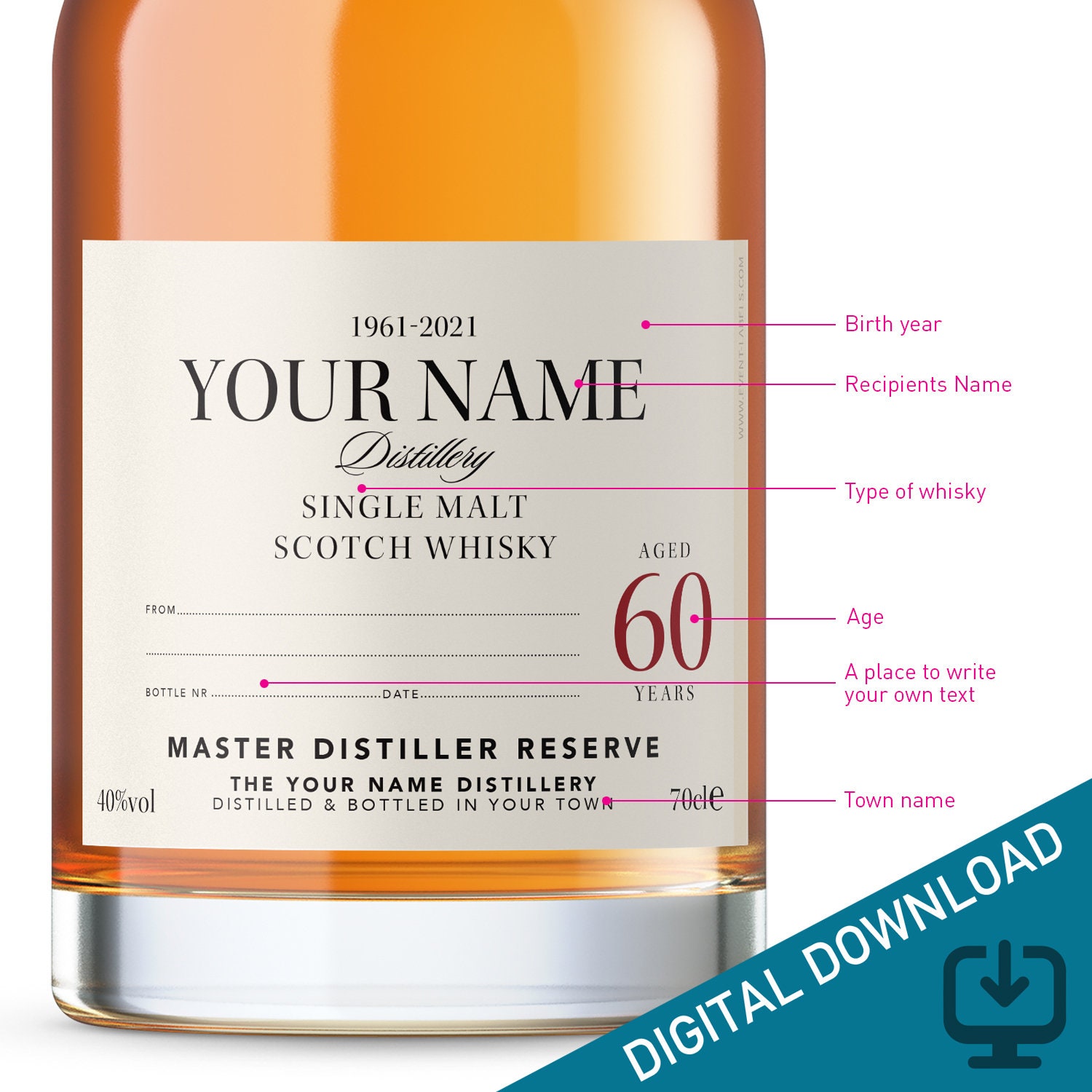 Digital Download Personalised Whisky Label // Birthday Labels - Etsy
