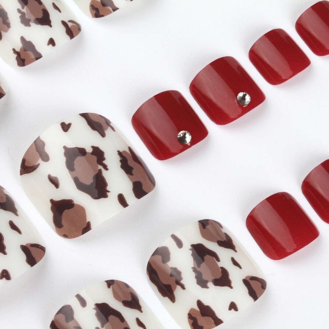 Colorful Toe 24pc Red Leopard Nails Reusable and Easy Remove Save Money ...