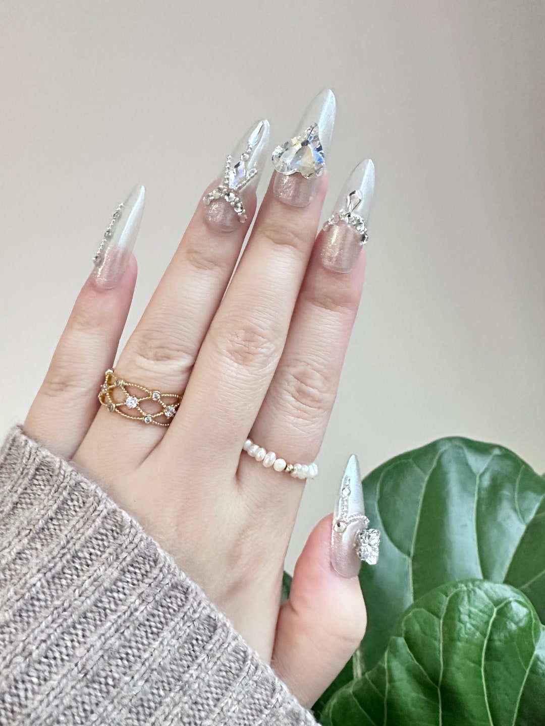 Reusable the Bride Luxury EX Long Almond Shape press or Glue on Nails ...