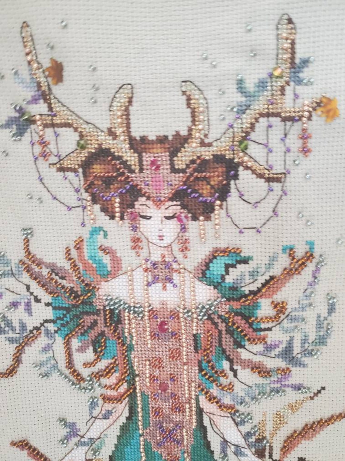 FINISHED Nora Corbett Cross Stitch "cathedral Woods Goddess" Unframed ...