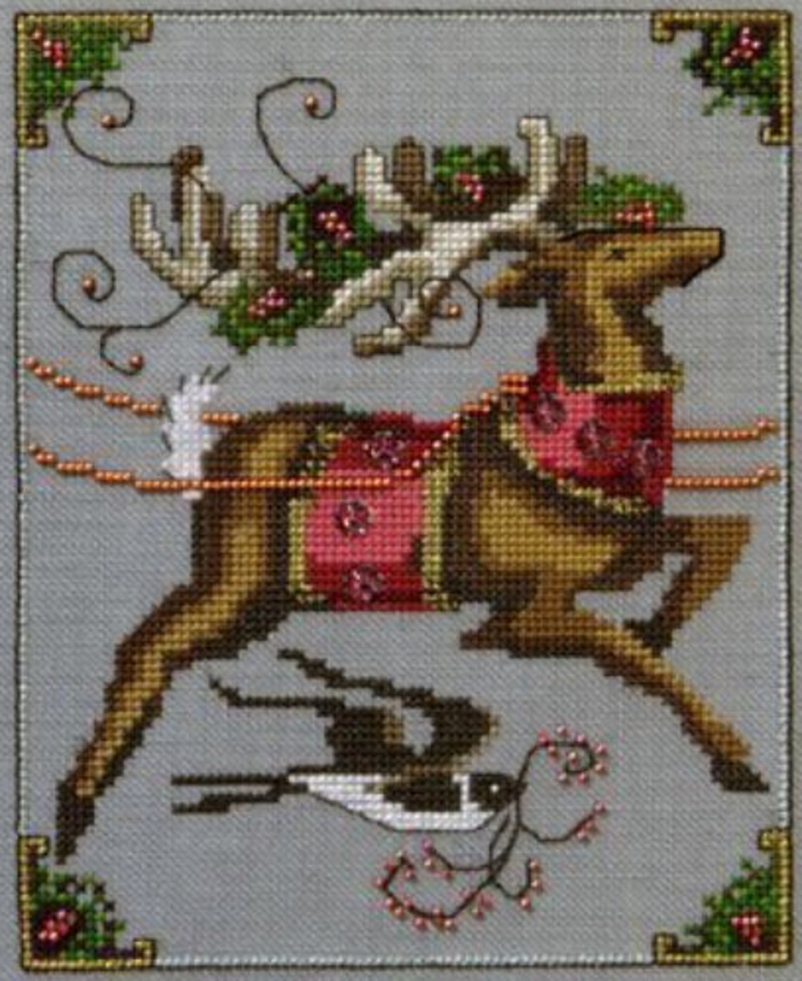 Made to Order! ALL 9 Reindeer and Santa's Sleigh Finished Cross Stitch ...