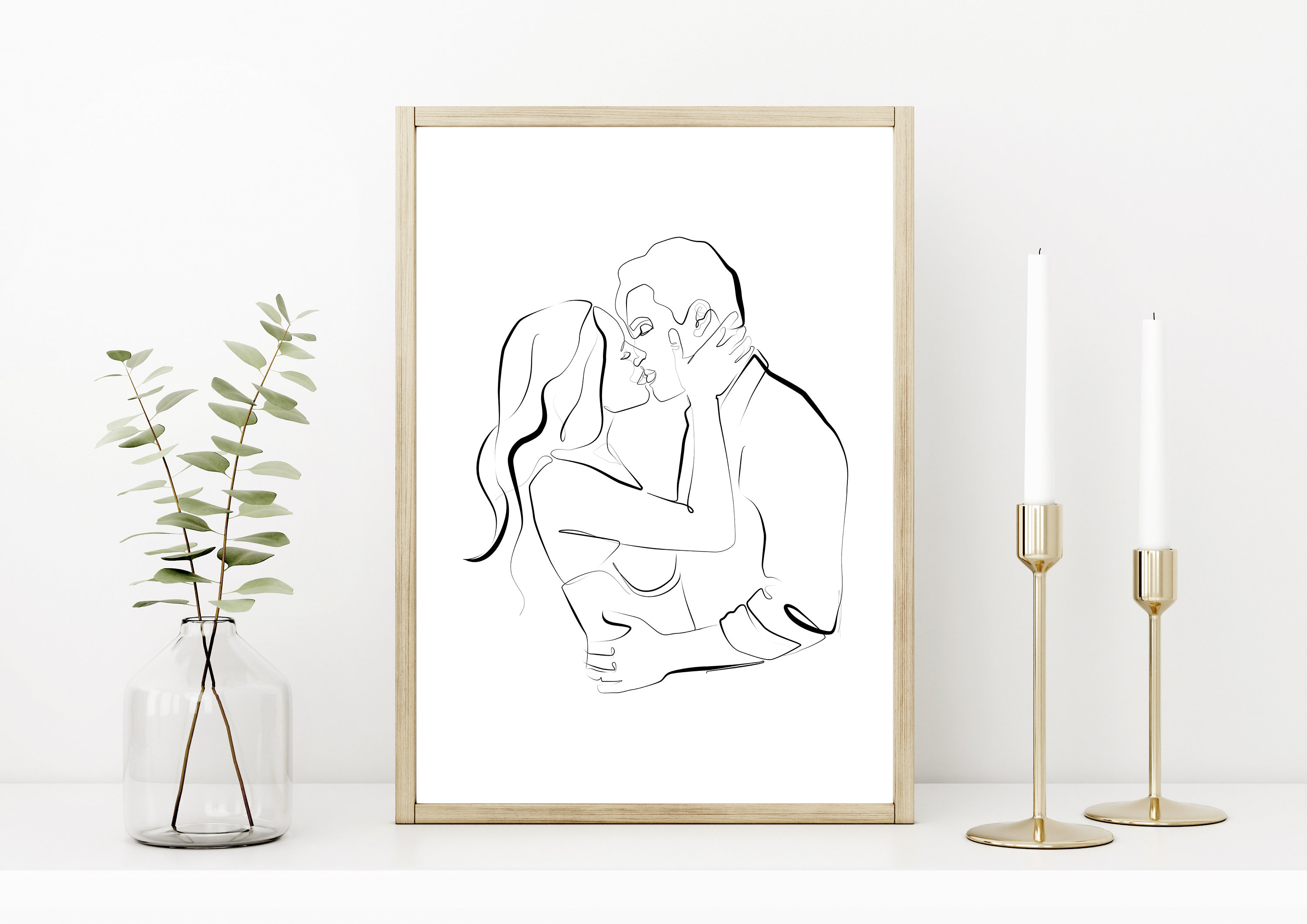 Couple Line Art Print Bedroom Wall Art Contemporary Home Decor Romantic ...
