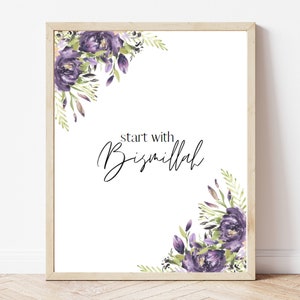Set of 3 Purple Floral, Start With Bismillah, End With Alhamdulillah ...