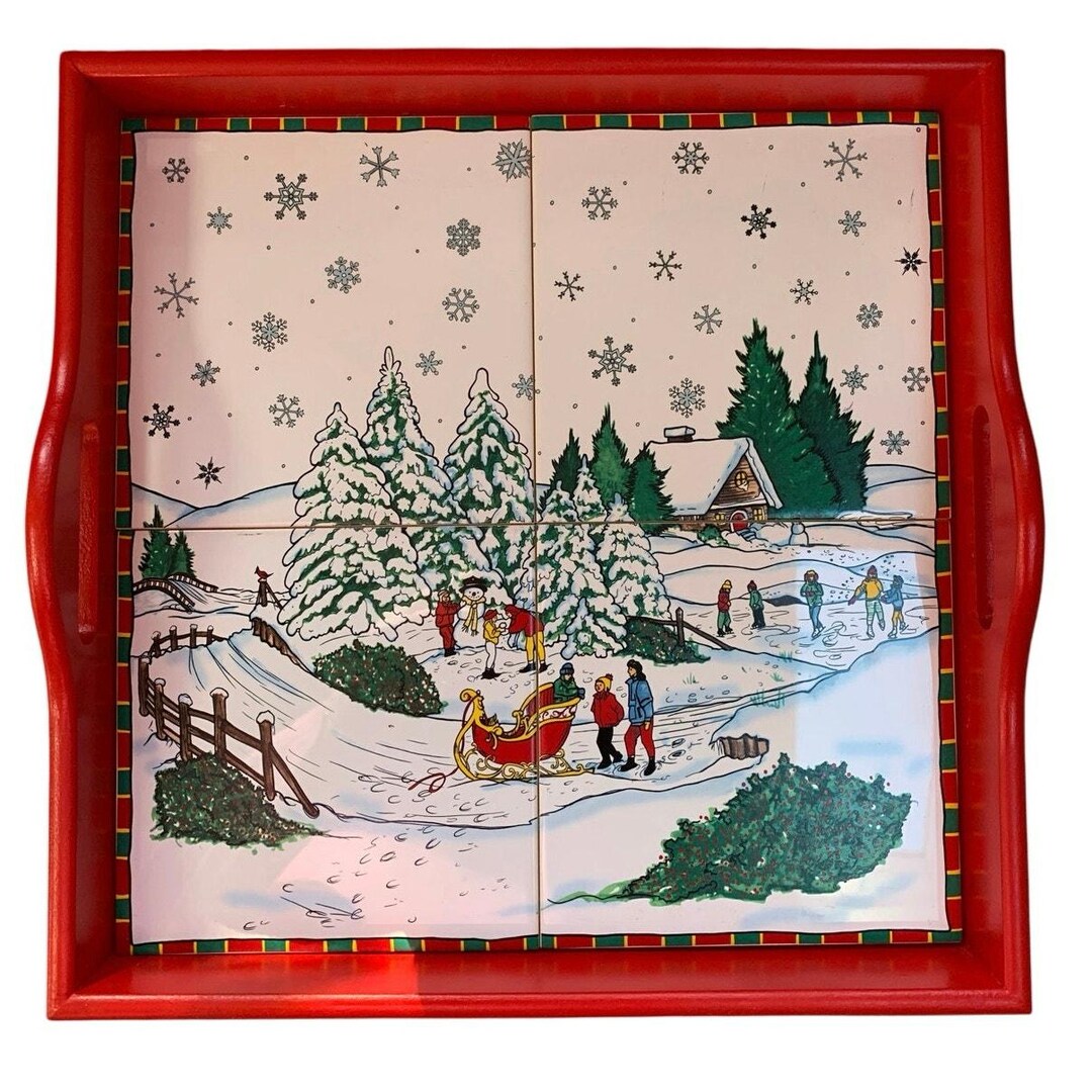 Wood and Tile Christmas Serving Tray 13 Inches Square New in Box - Etsy