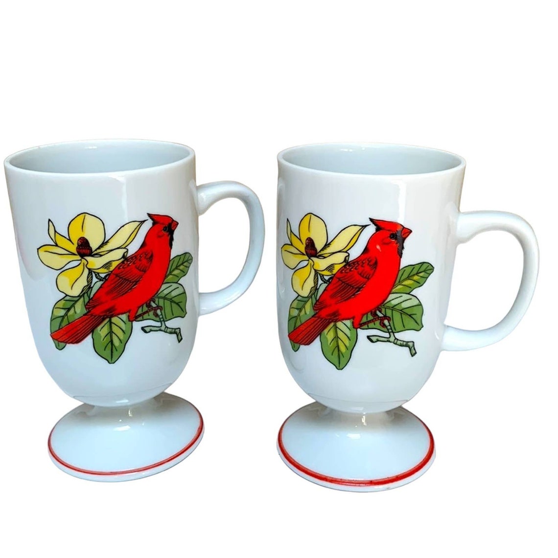 Vintage Set of 2 Beautiful Cardinal Footed Mugs Made in Japan - Etsy
