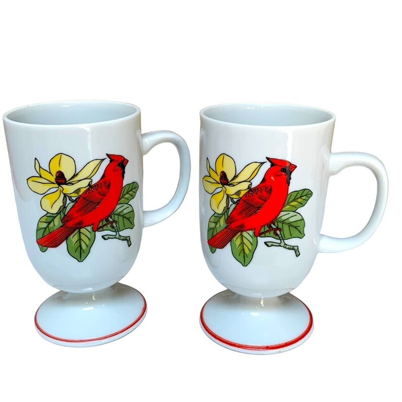 Vintage Set of 2 Beautiful Cardinal Footed Mugs Made in Japan - Etsy