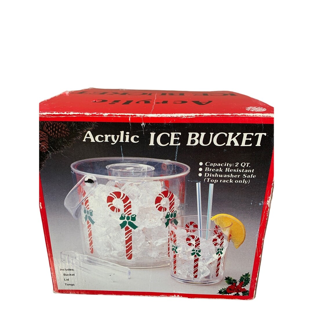 Vintage 2 Quart Acrylic Candy Cane Holiday Ice Bucket With Tongs in Box ...