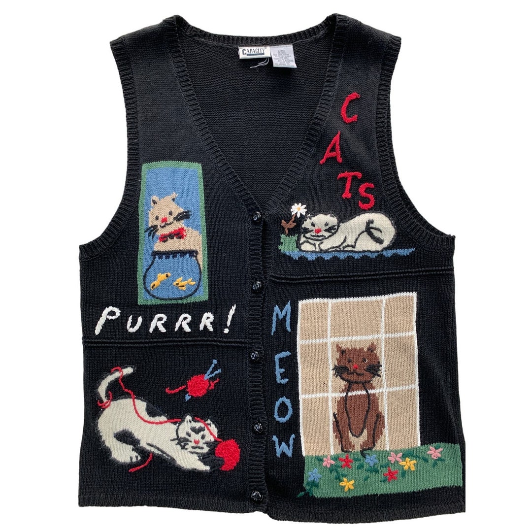 Vintage Capacity Ramie/cotton Kitty Vest Size Large - Etsy