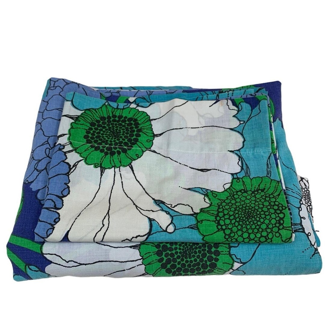 Vintage 70s Flower Power Flat Sheet and Pillow Case Springmaid Full ...