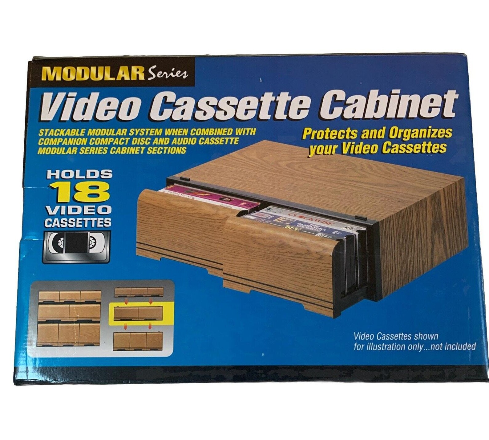 Vintage Video Cassette VHS Holder Stackable Cabinet Holds 18 Tapes Faux ...