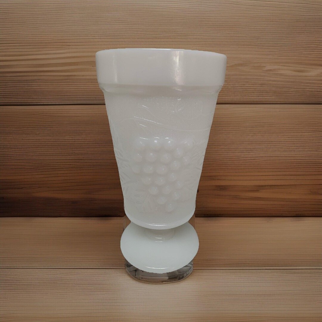 Vintage 8 Oz White Milk Glass Harvest Grape Textured Footed Goblet A-10 ...