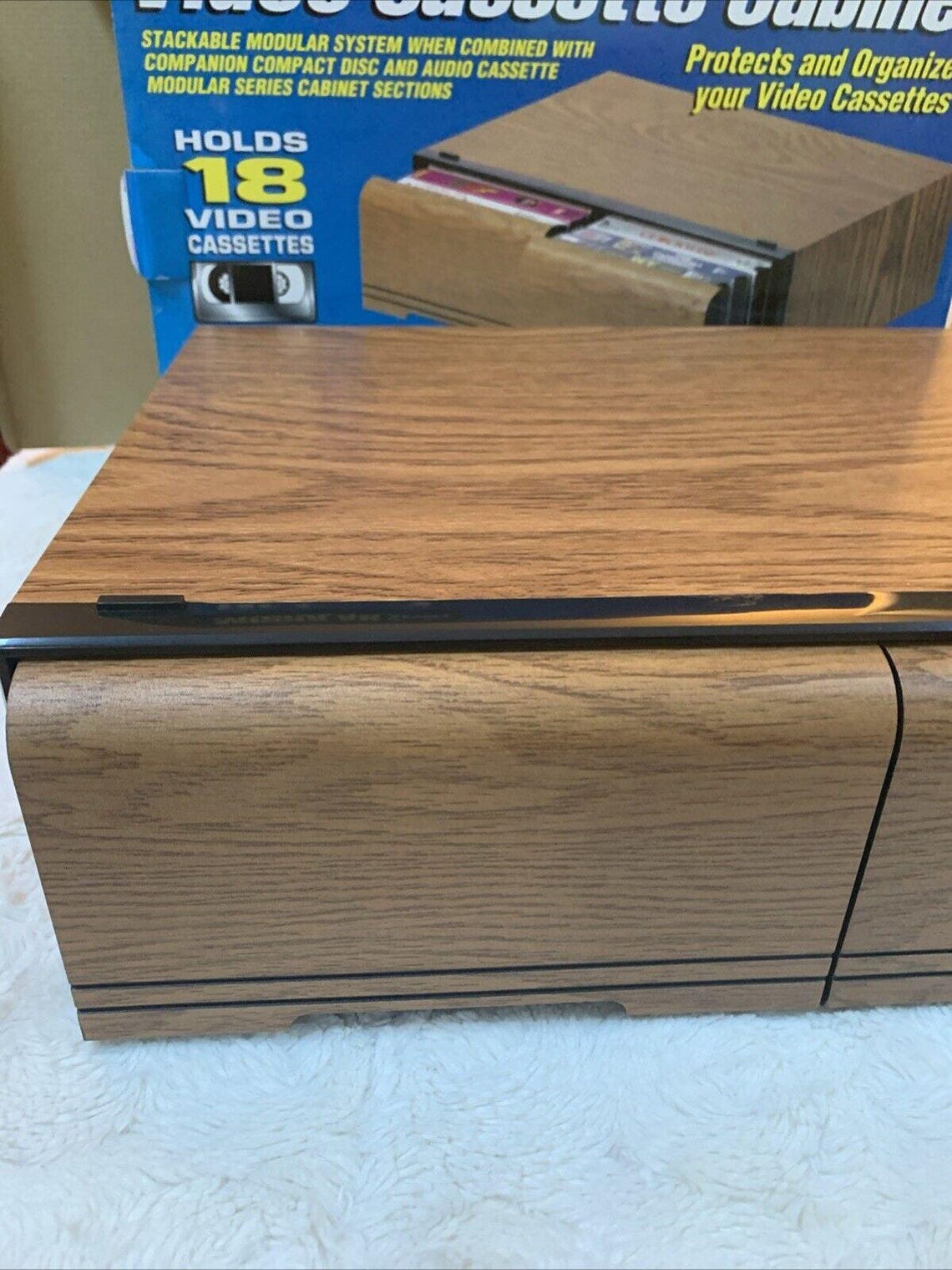 Vintage Video Cassette VHS Holder Stackable Cabinet Holds 18 Tapes Faux ...