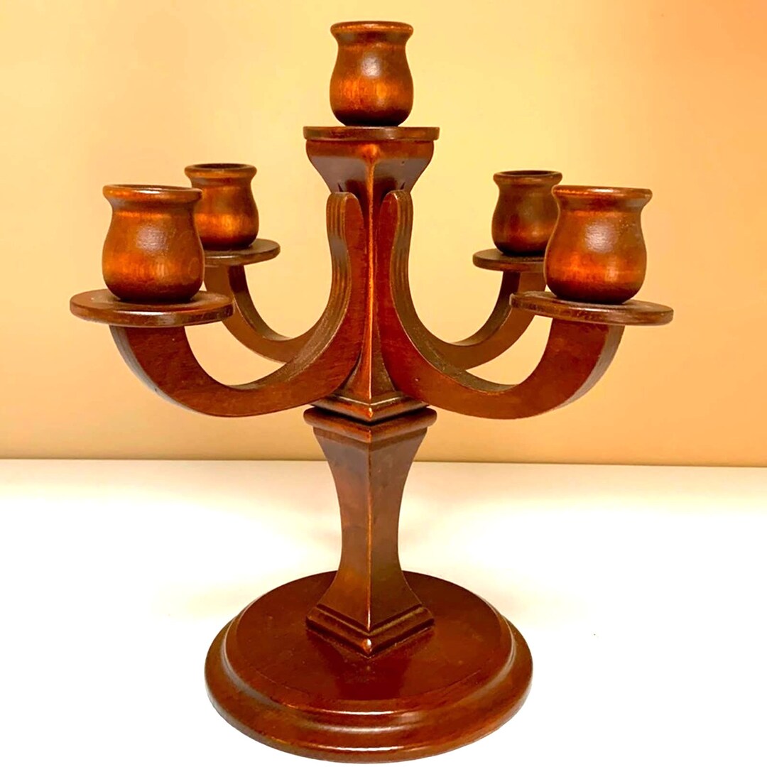 MCM Wood Candelabra, Holds 5 Candles - Etsy