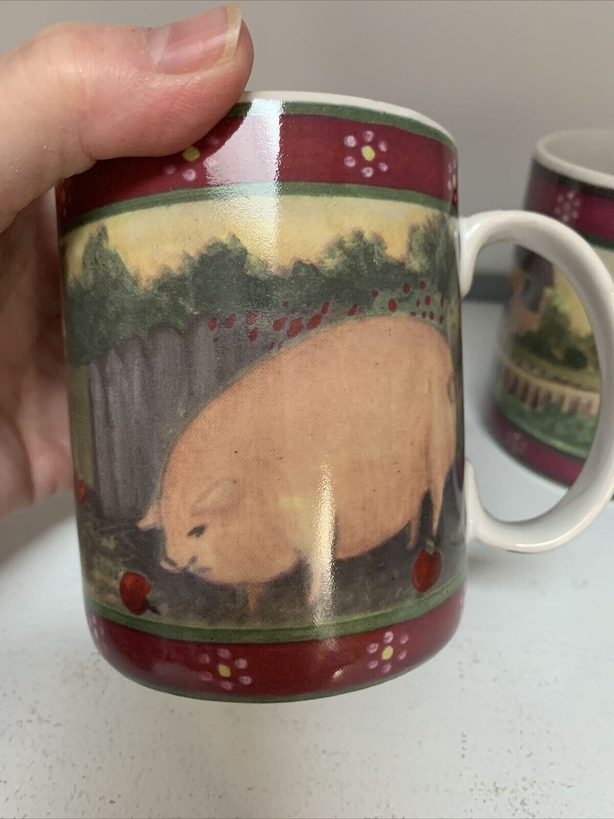 Set of 4 BLOCK Country Farm by Gear 1995 Mugs Farmhouse Cow Pig Sheep ...