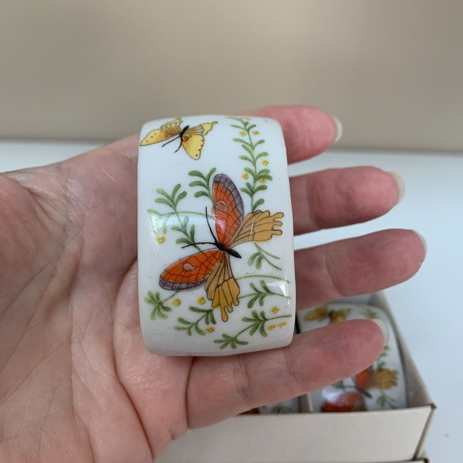 4 Vintage Shafford White Porcelain Napkin Rings Holders Flowers ...