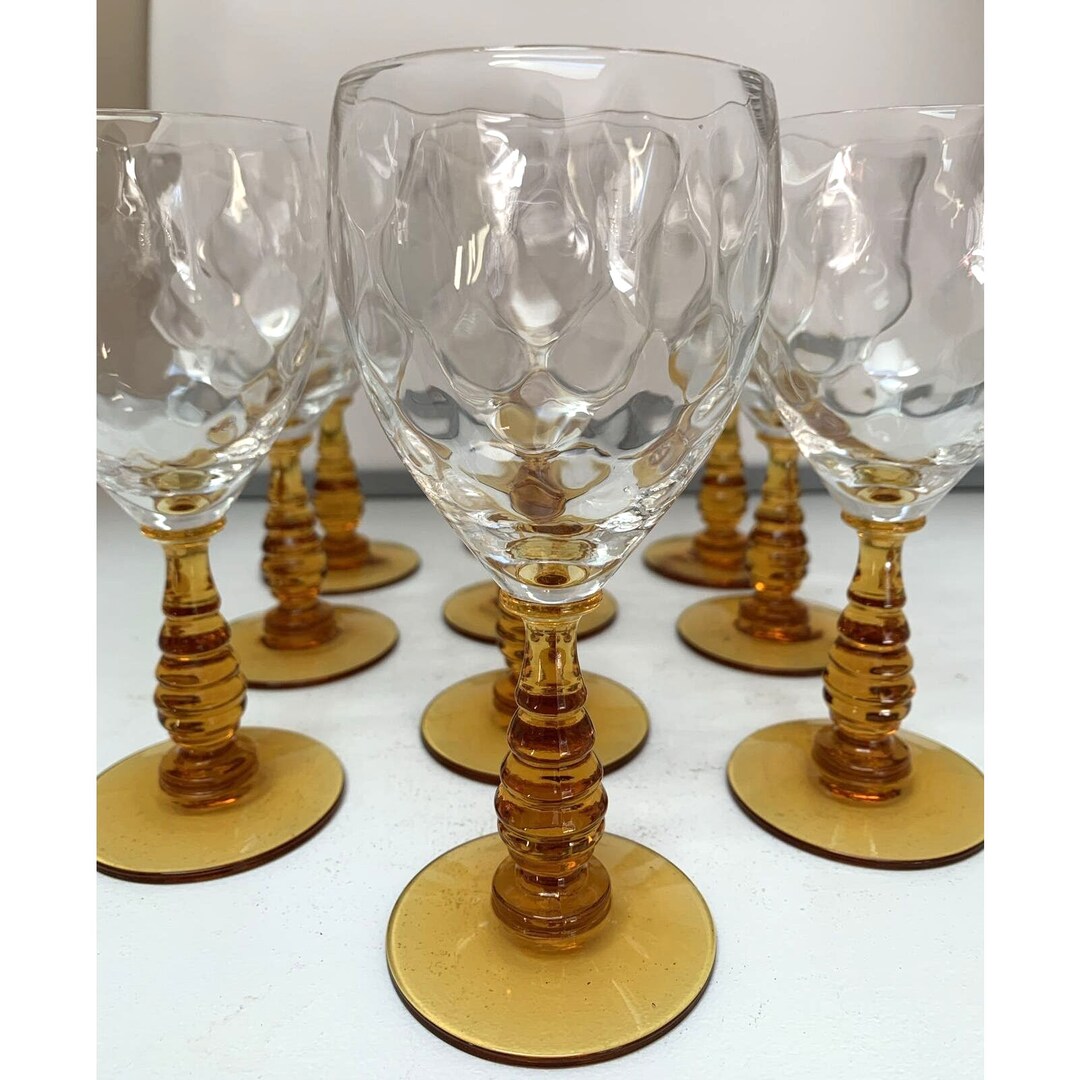 Morgantown Glass Mariner Diamond Optic Amber Topaz Wine Cordial Glasses ...