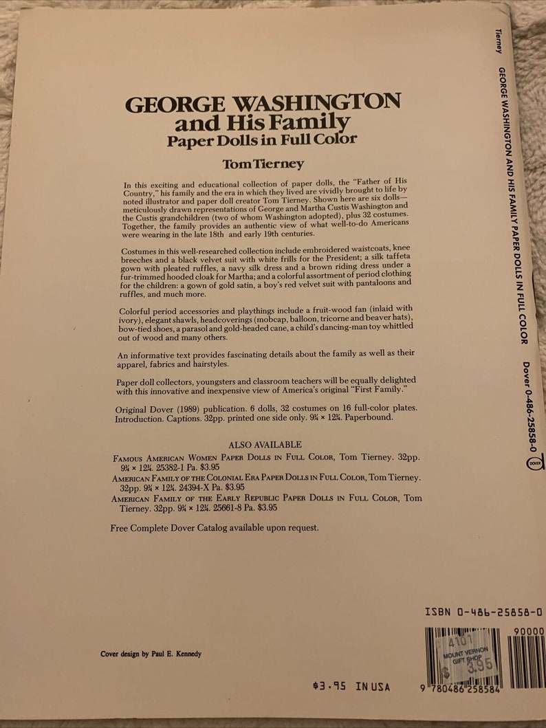 George Washington and His Family Paper Dolls Tom Tierney Fashion UNCUT ...