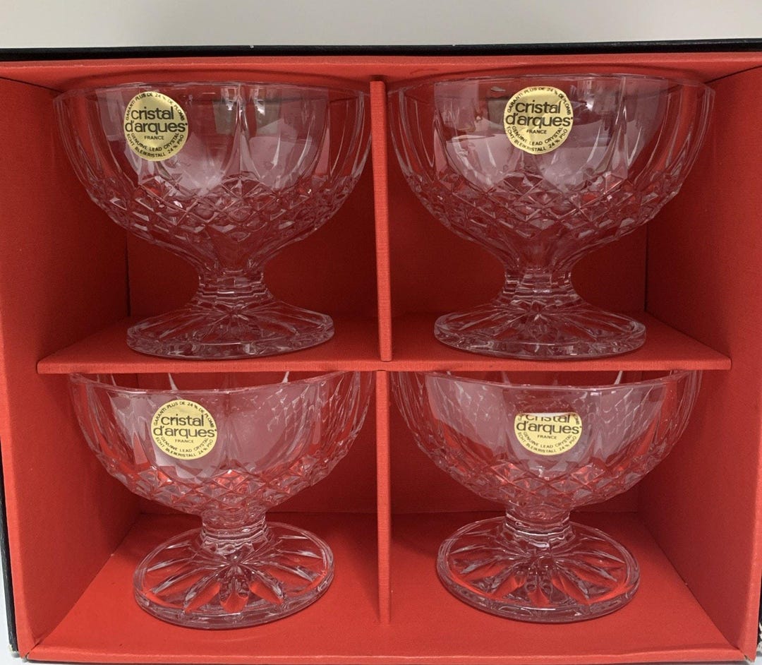 New Set of 4 LONGCHAMP 24% Lead Crystal Cristal D'arques Footed Dessert ...