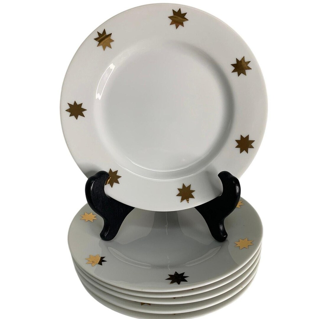 VTG Crate and Barrel Gold Star Dessert Plates 930155 Bangladesh Set of ...
