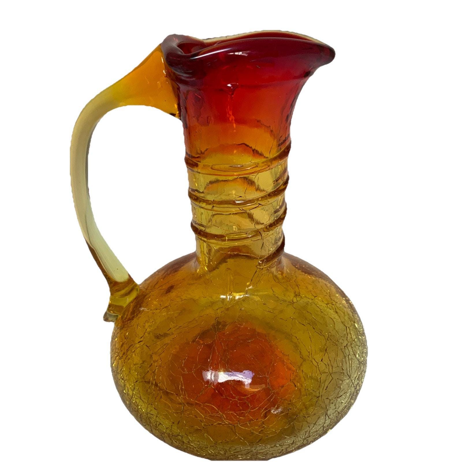 Orange Crackle Glass Vintage Pitcher With Swirls on Neck and Pour Spout ...