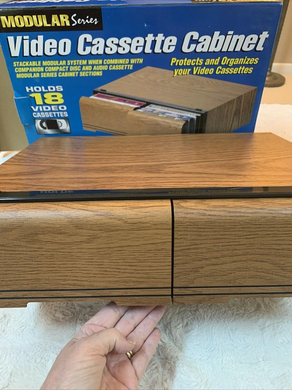 Vintage Video Cassette VHS Holder Stackable Cabinet Holds 18 Tapes Faux ...