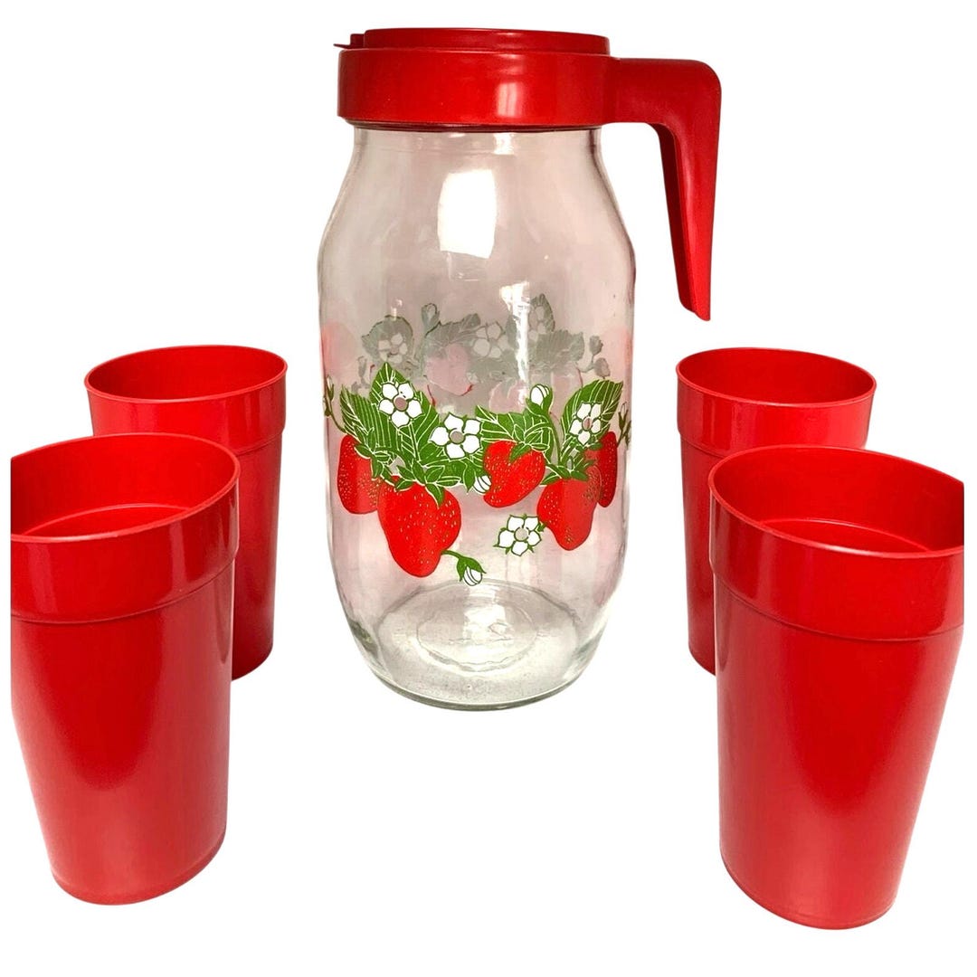Vintage Carlton 2L Glass Strawberry Pitcher With 4 Matching Cups - Etsy