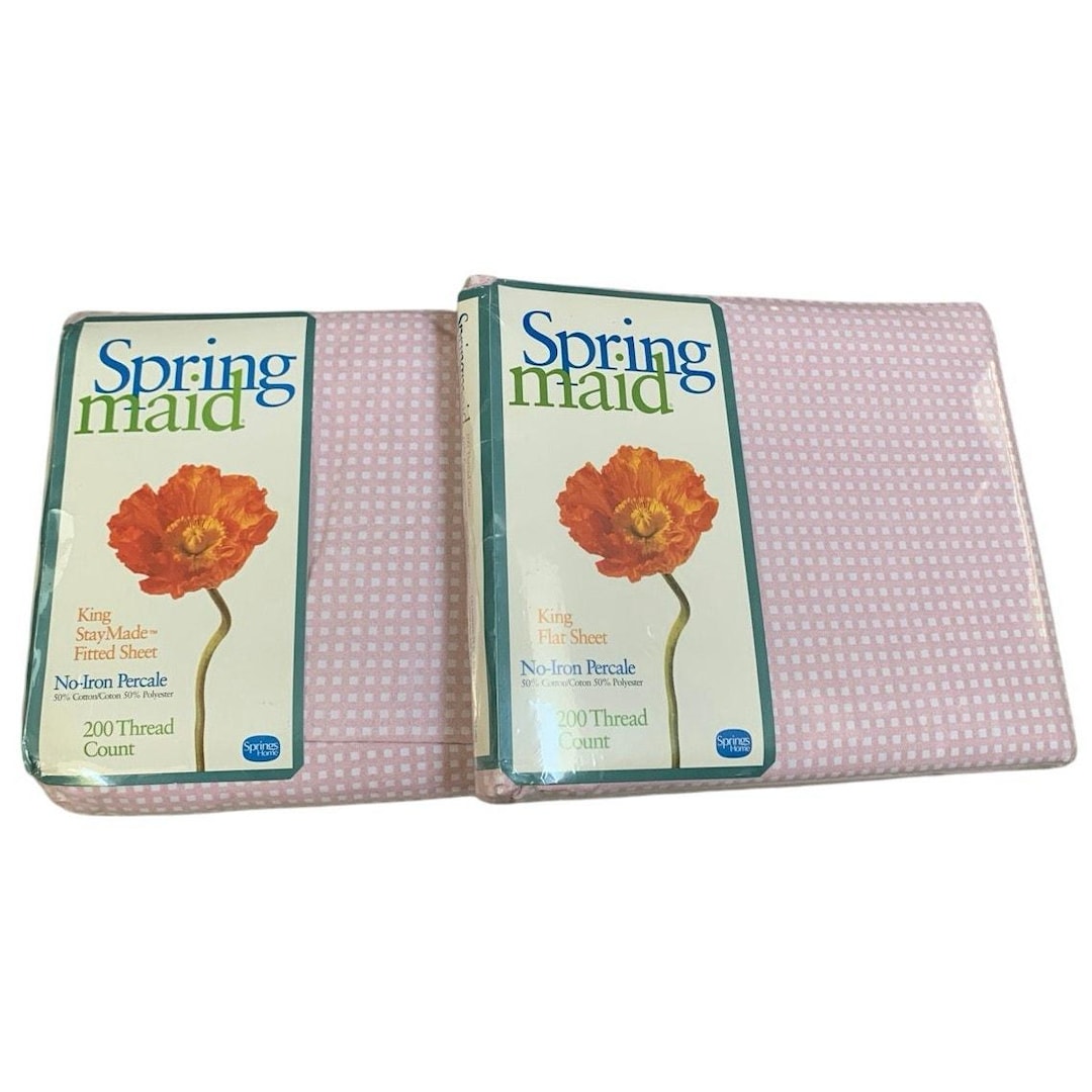 Vintage Springmaid Charleston Collection Pink White Check KING Sheet ...