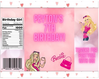 Printable Customizable Barbie Theme Chip Bag Template. Barbie Chip Bag ...